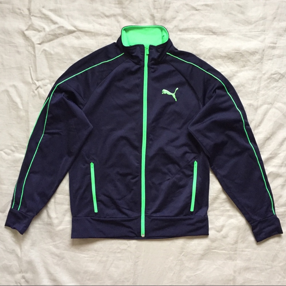 Puma Full Zip Track Jacket Navy & Neon Green S - Gem